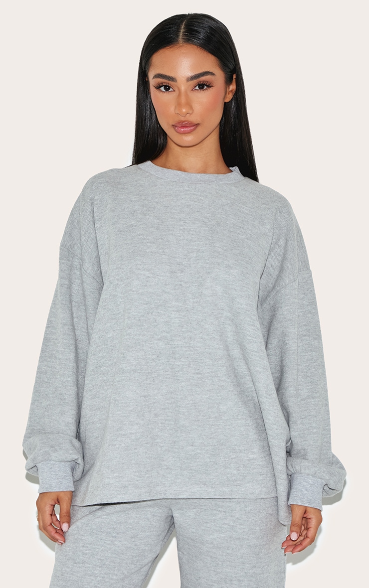Petite Ash Grey Soft Touch Oversized Sweatshirt | Petite | PrettyLittleThing KSA