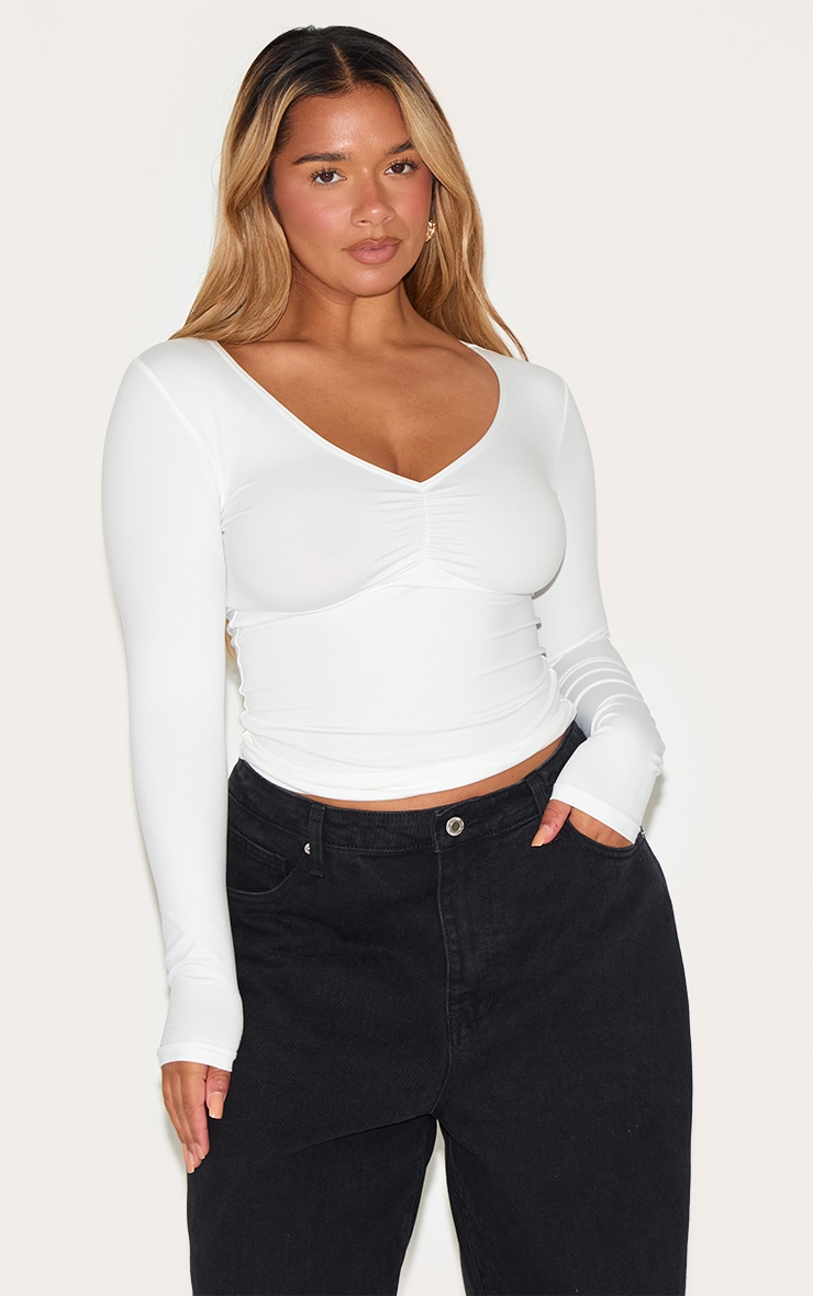 Shape White Sculpt Ruched Bust Long Sleeve Top | Shape | PLT