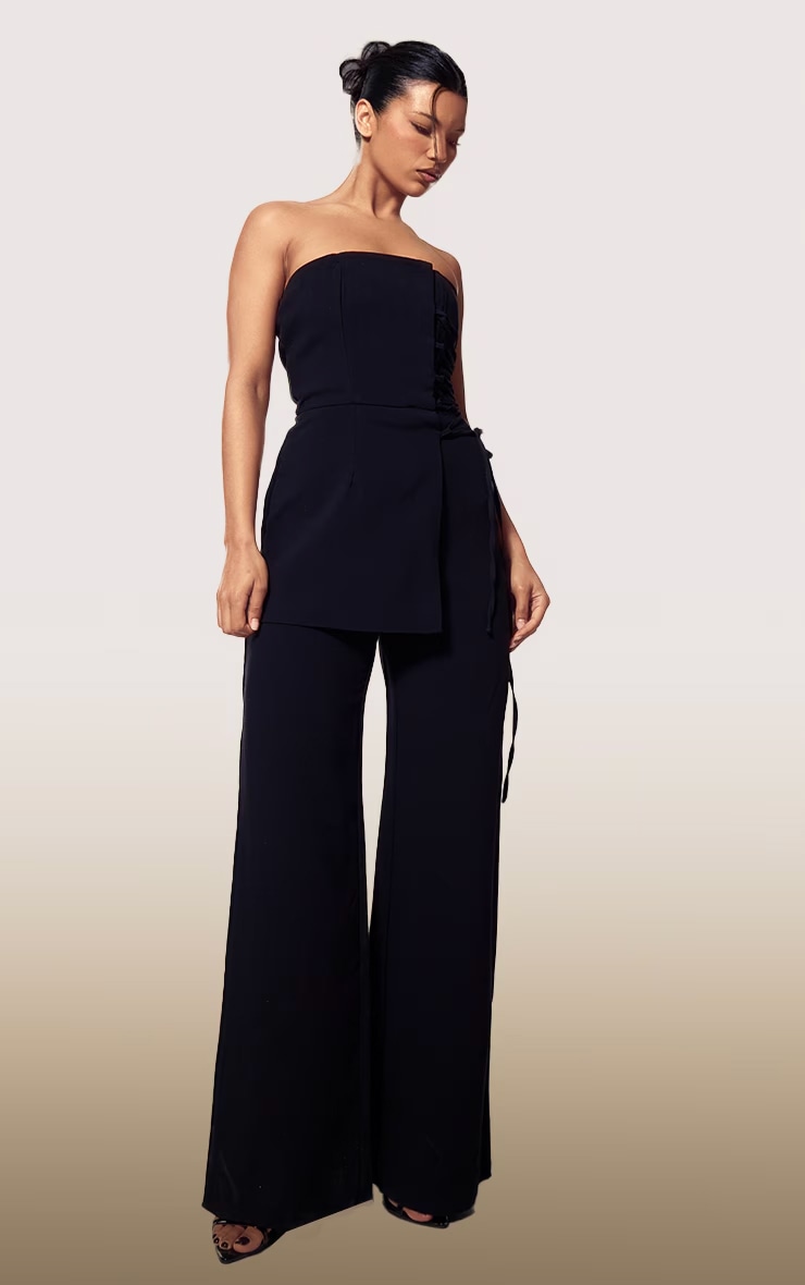 PLT Label Black Overlay Panel Tailored Jumpsuit | Dresses | PLT