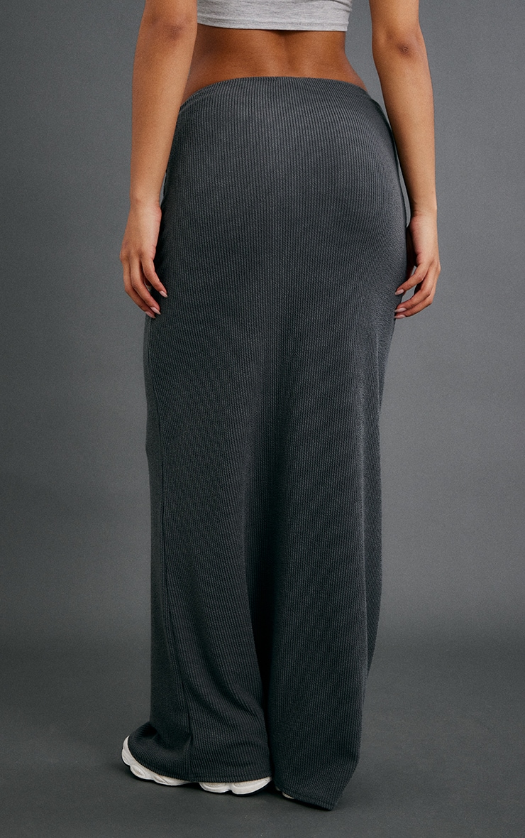 Charcoal Grey Crinkle Rib Curved Waist Maxi Skirt | Bottoms ...