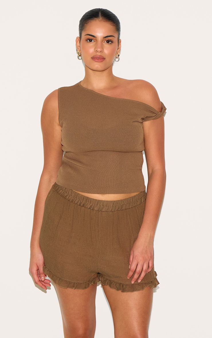 Plus Chocolate Frill Edge Textured Shorts | Plus Size ...