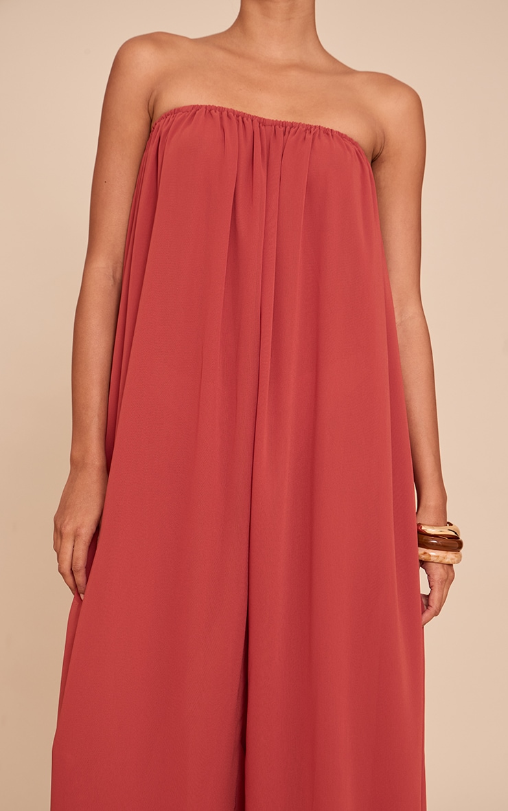 Rust Chiffon Bandeau Puffball Jumpsuit | Dresses | PLT