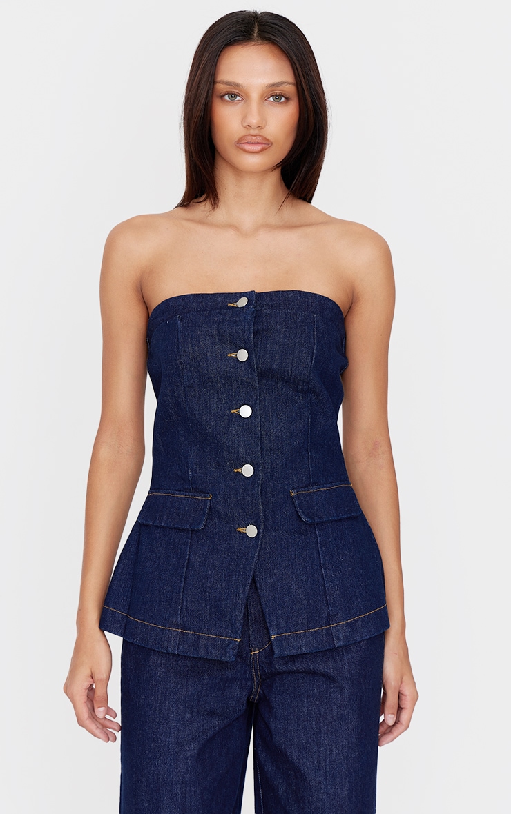 Indigo Strapless Button Down Pocket Denim Top | Denim ...