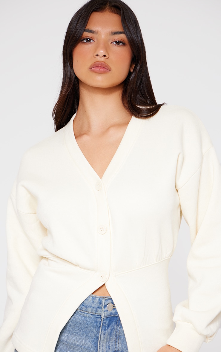 Cream Fitted Waist Button Front Sweatshirt | Sweat | PrettyLittleThing USA