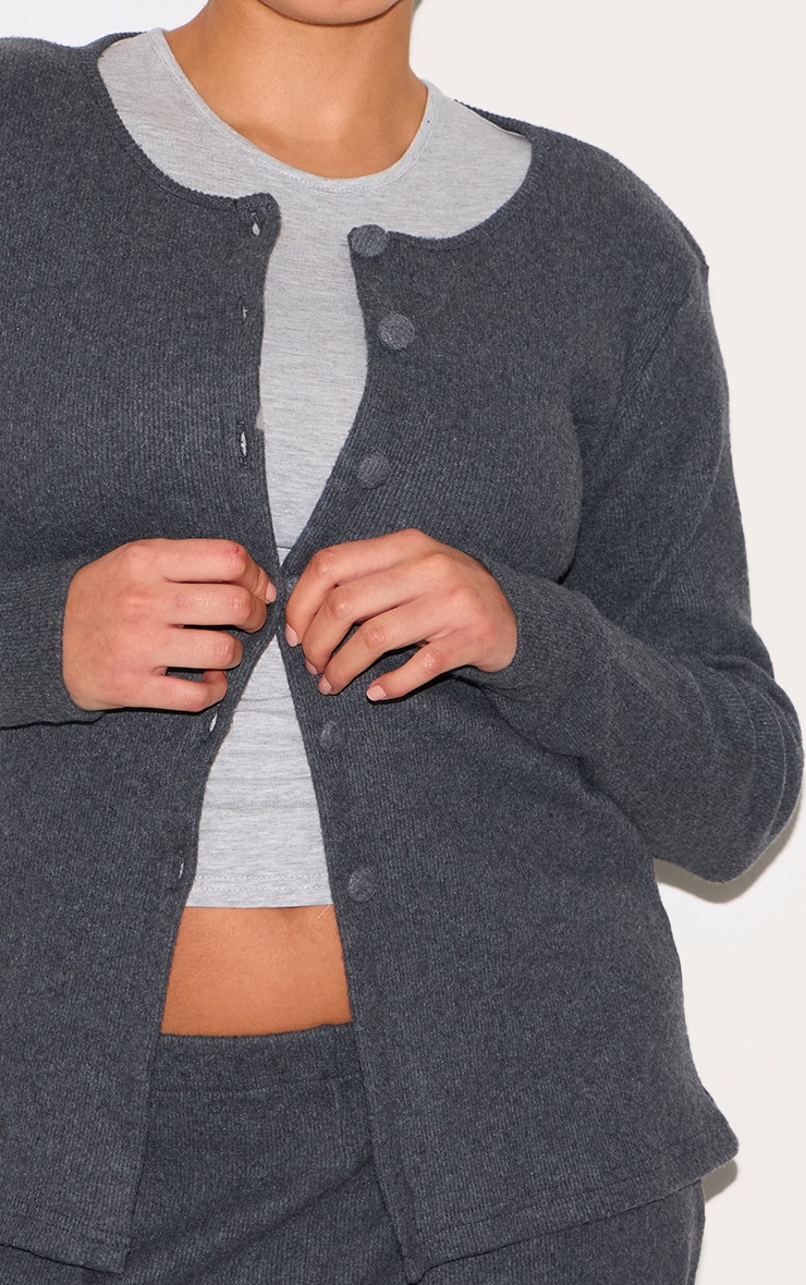 Plus Grey Soft Touch Rib Button Up Top | Plus Size | PLT