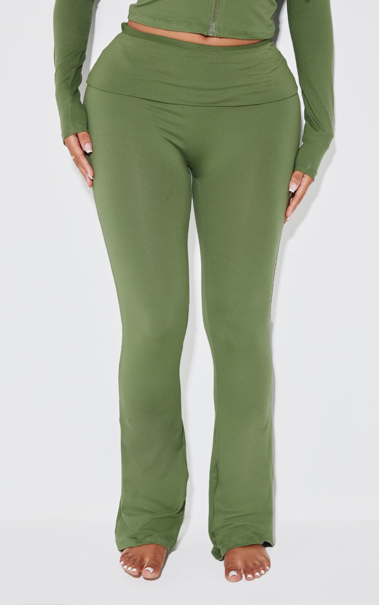 Shape Khaki Sculpted Foldover Waist Flare Trousers | Shape | PLT