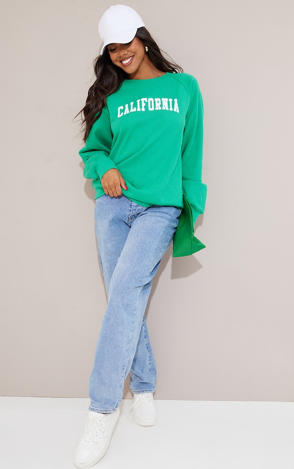 Bright Green California Print Sweatshirt | Sweat | PrettyLittleThing