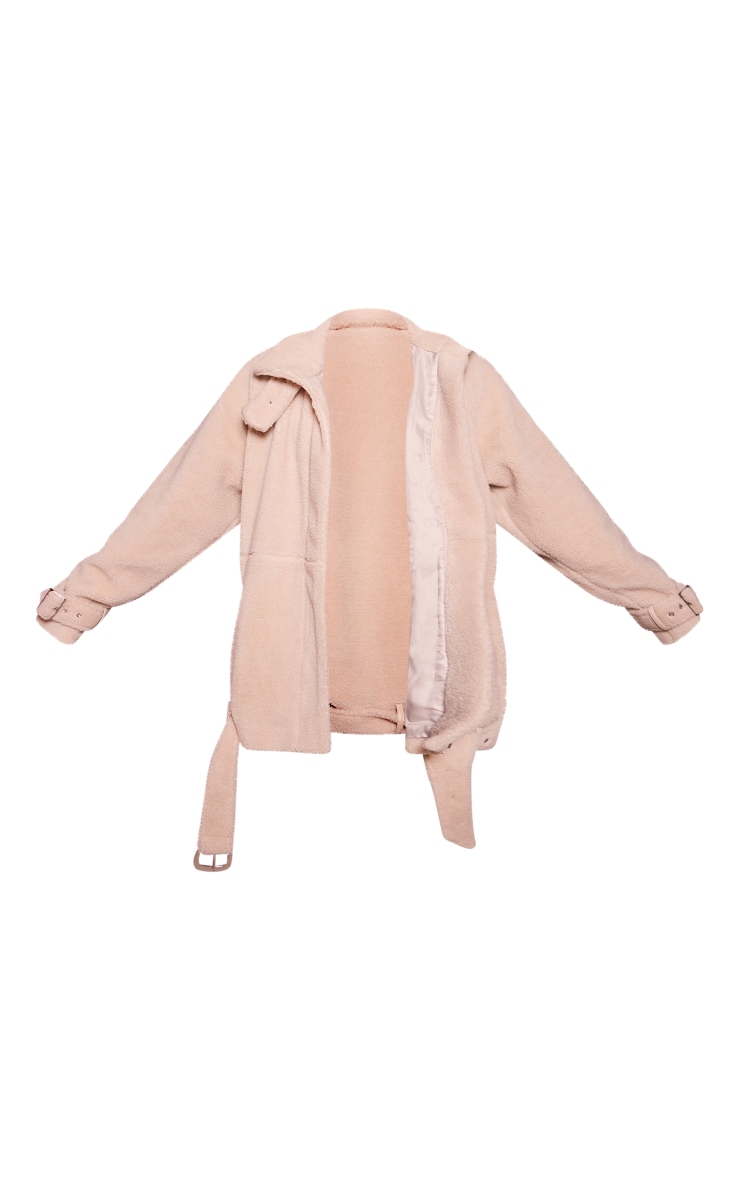 Beige Borg Slouchy Belted Hem Jacket | PrettyLittleThing USA