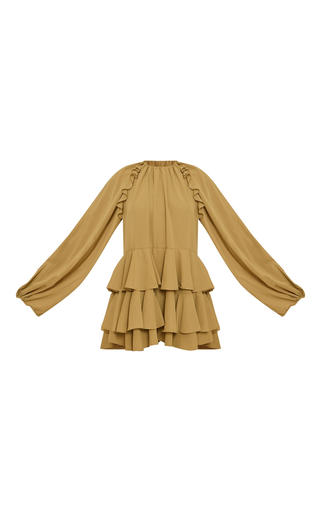 Olive Chiffon Frill Detail Shift Playsuit | Dresses | PLT