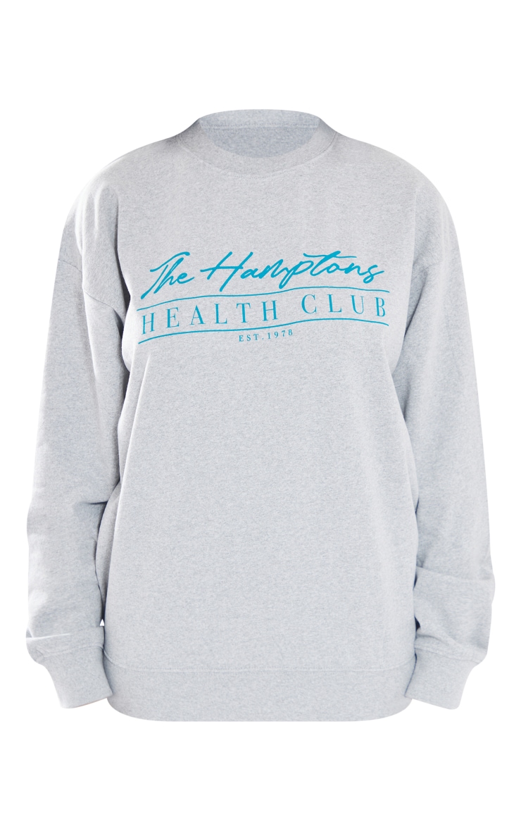Grey Marl Hamptons Health Club Print Sweatshirt | PrettyLittleThing