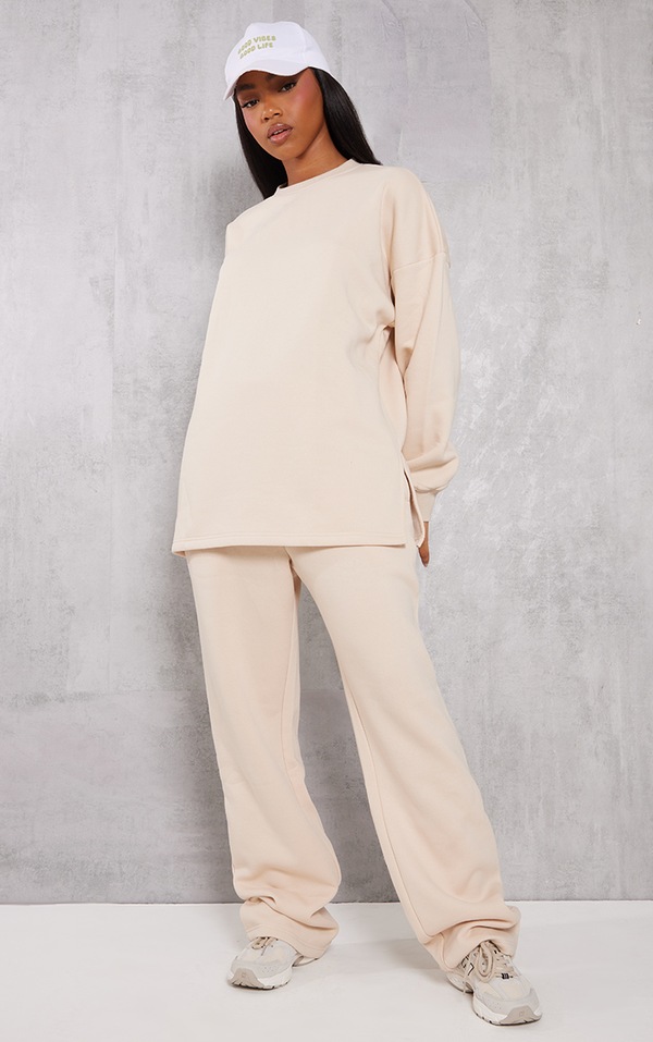 Stone Oversized Split Hem Sweatshirt | PrettyLittleThing USA