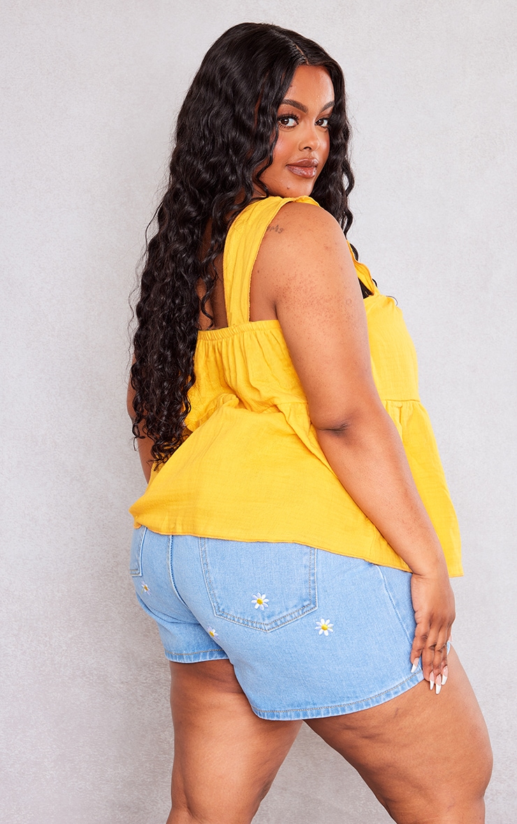 Plus Mustard Textured Linen Look Top | PrettyLittleThing