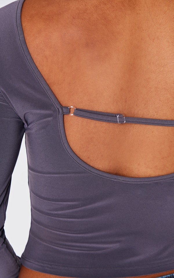 Charcoal Open Back Asymmetric Long Top | Tops | PrettyLittleThing