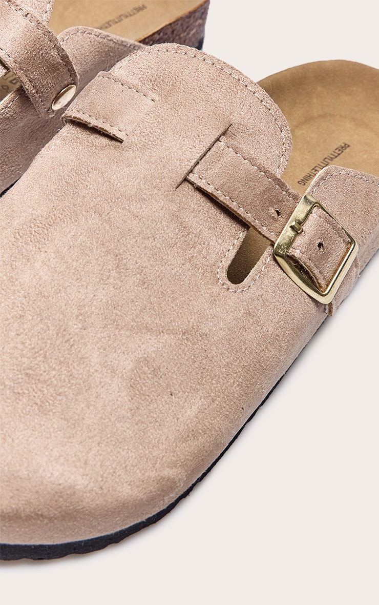 Beige Faux Suede Buckled Mule Cloggs | Footwear | PLT