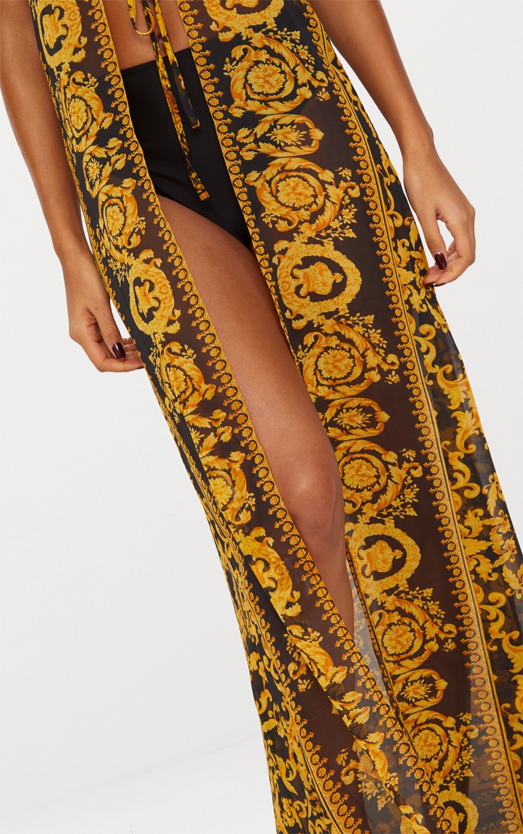 Black Chain Print Chiffon Maxi Beach Dress | PrettyLittleThing USA