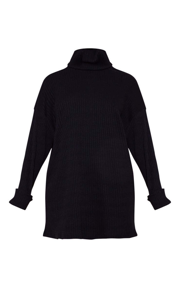 Black Marl Rib Roll Neck Oversized Sweater Dress | Dresses ...