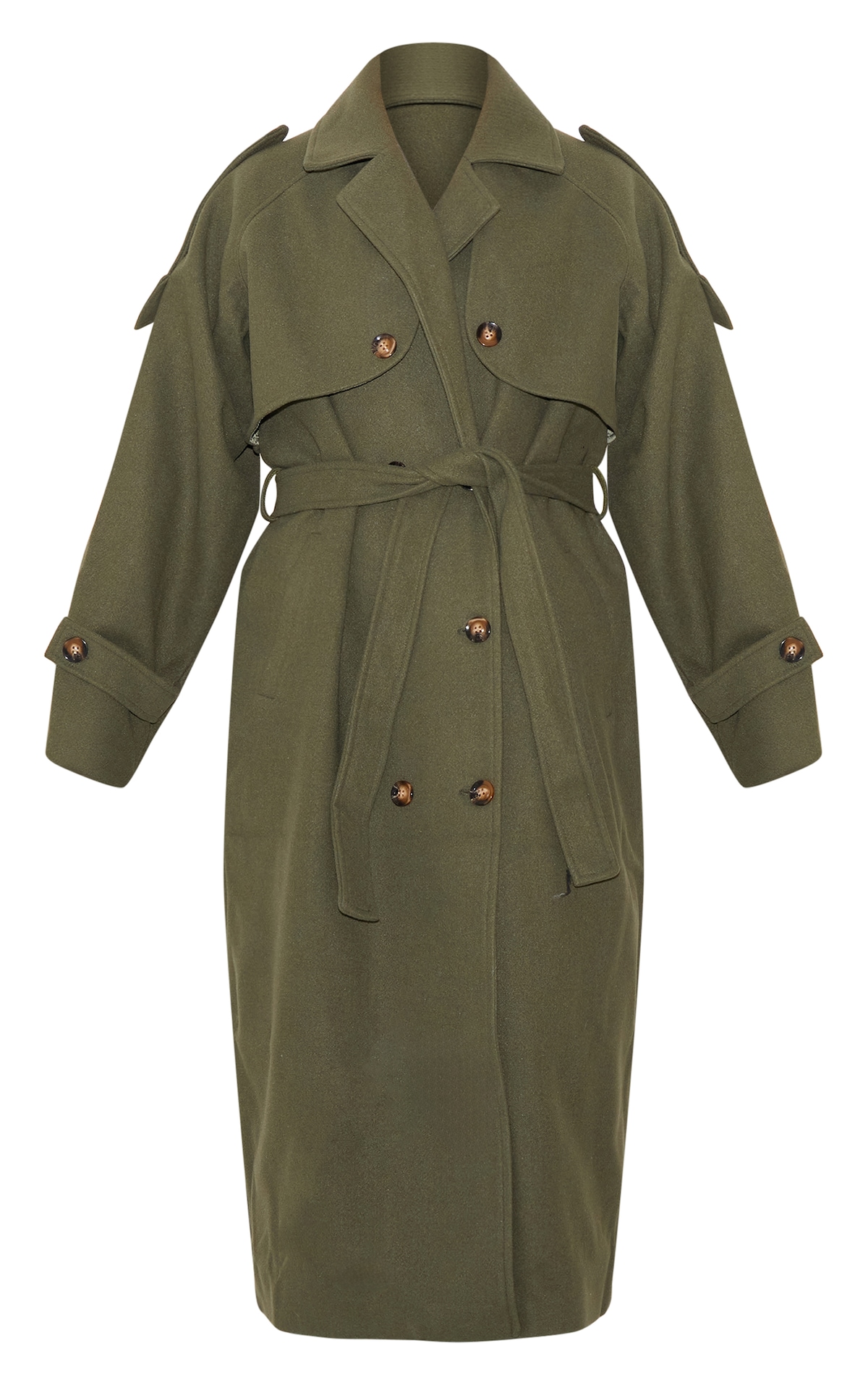 Plus Khaki Double Breasted Military Trim Coat | Plus Size | PLT USA