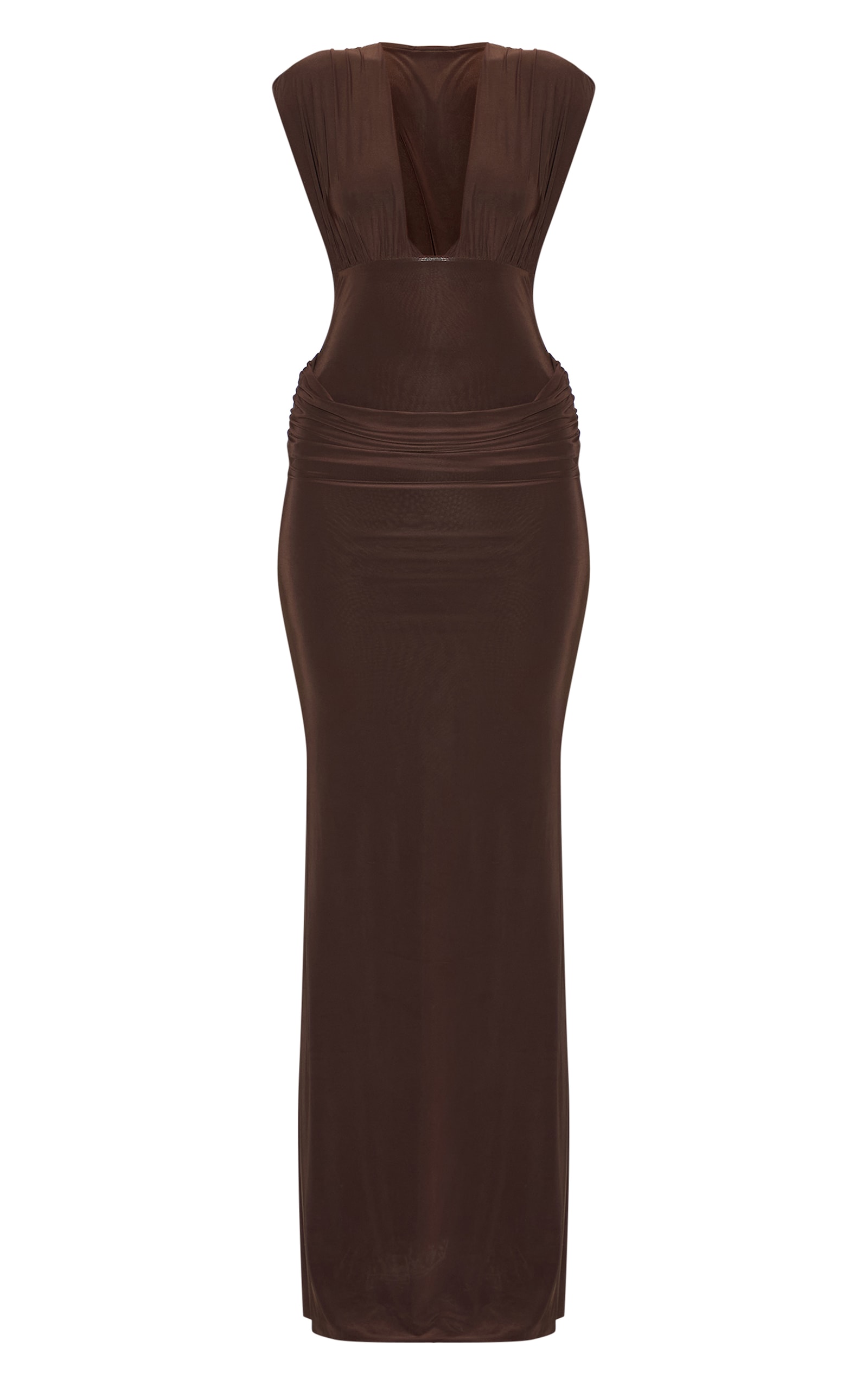 Chocolate Brown Double Layer Shoulder Drape Waist Dress | Dresses | PLT