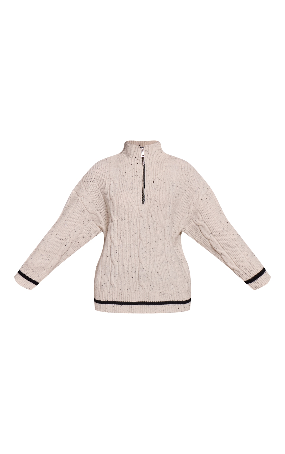 Light Grey Zip Detail Cable Knit Oversized Jumper | Knitwear | PLT