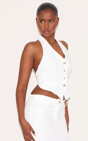 White Tailored Woven Backless Halterneck Waistcoat | Co-ords ...