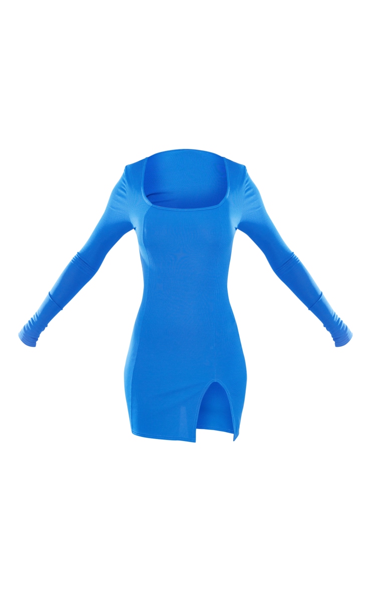 Tall Blue Rib Long Sleeve Bodycon Dress | PrettyLittleThing