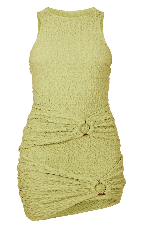 Green Crinkle Racer Neck Ring Detail Bodycon Dress | Dresses ...