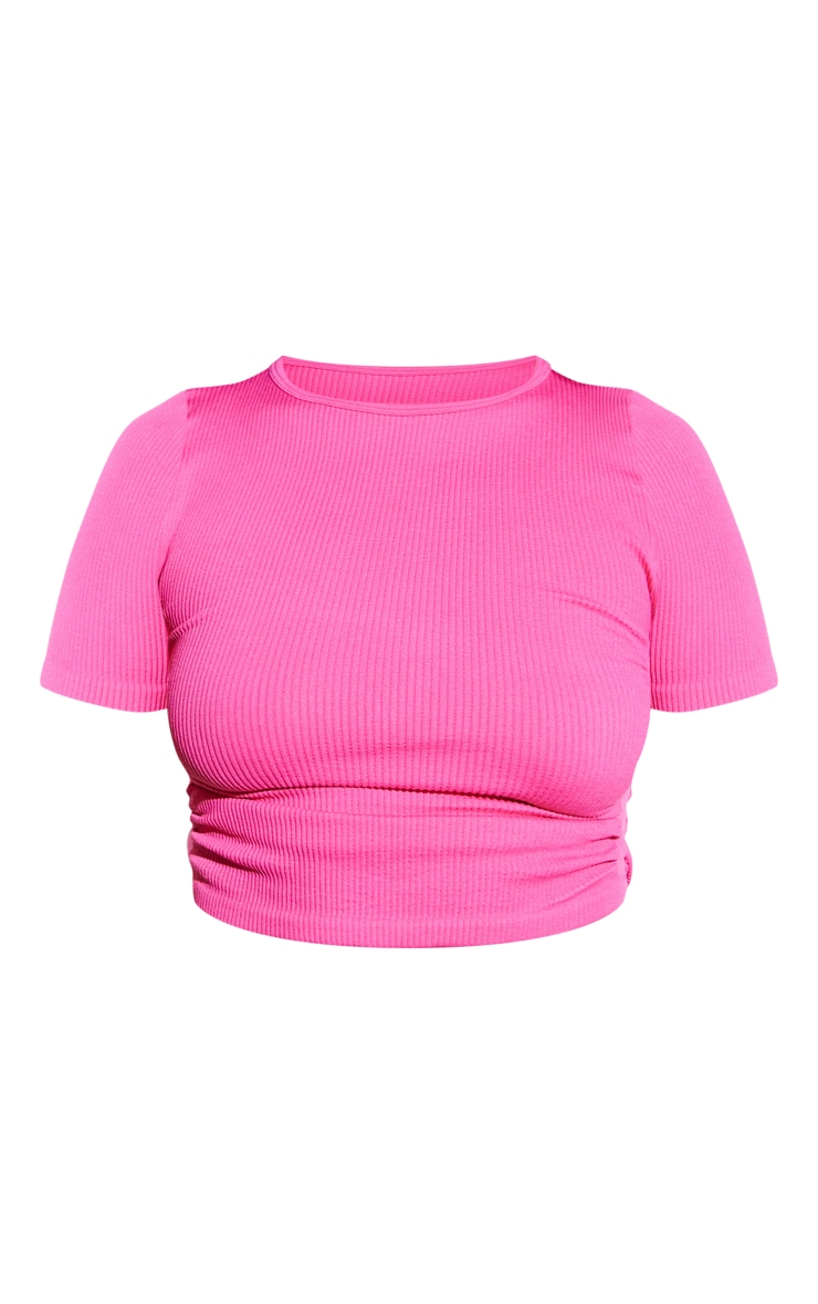 Petite Hot Pink Short Sleeve Contour Rib Ruched Side Fitted T Shirt ...