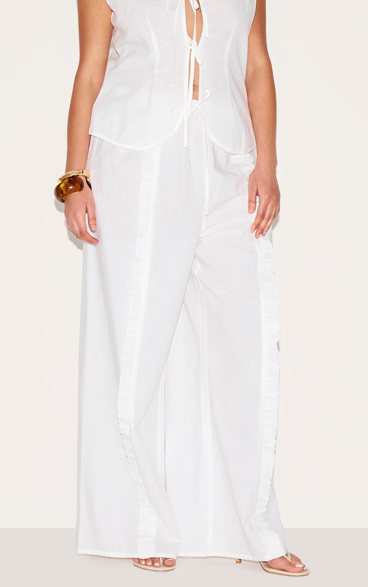 Plus White Wide Leg Drawstring Trousers | Plus Size | PLT