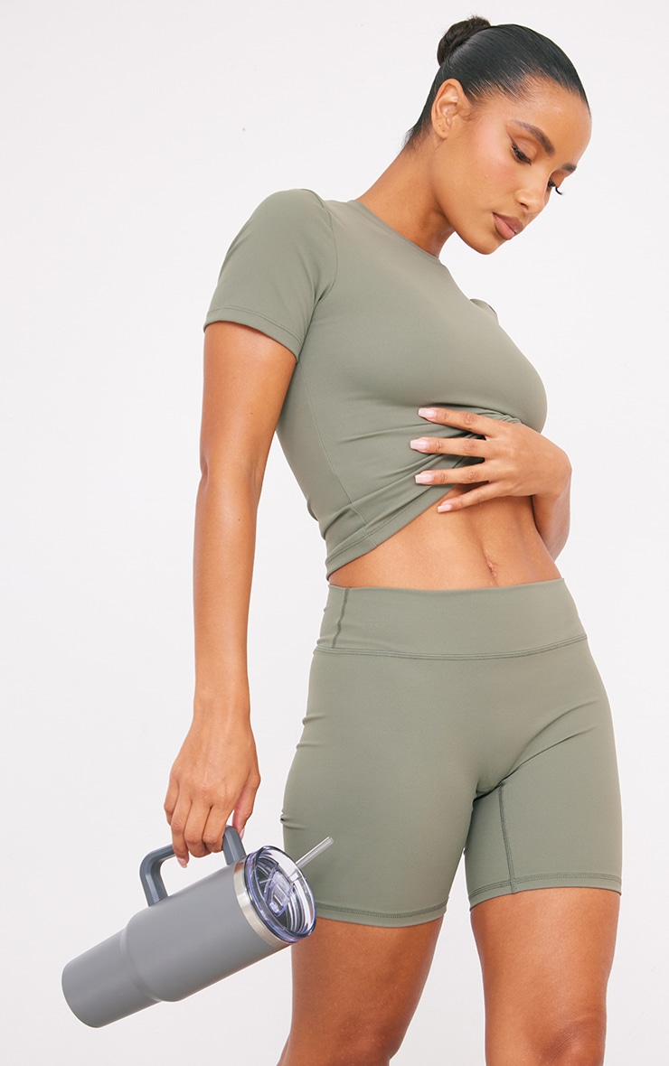 Olive Sculpt Longline Short Sleeve Gym Top | Athleisure ...