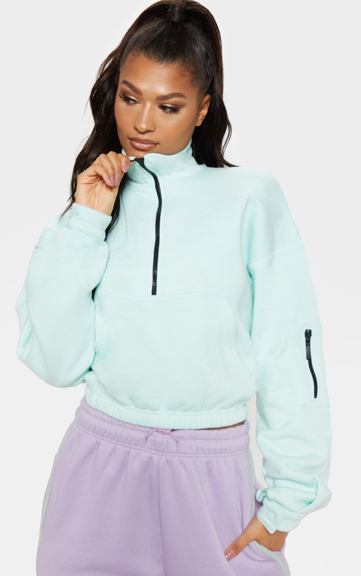 Mint Oversized Zip Front Sweatshirt | Tops | PrettyLittleThing USA