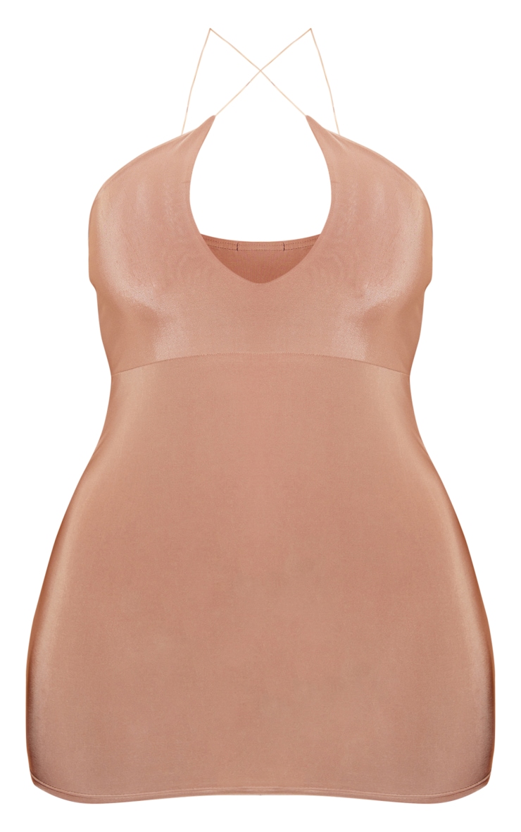 Shape Camel Skinny Strap Cross Neck Bodycon Dress | Shape | PLT USA