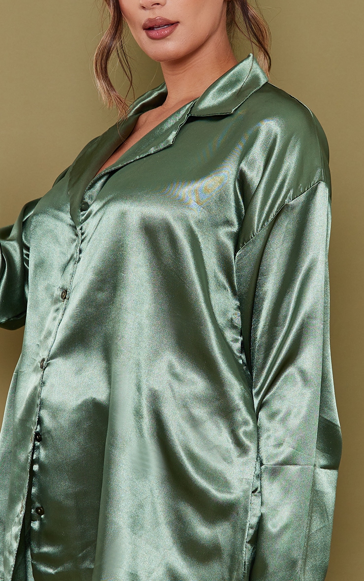 Maternity Khaki Long Sleeve Satin Pyjama Blouse | PrettyLittleThing