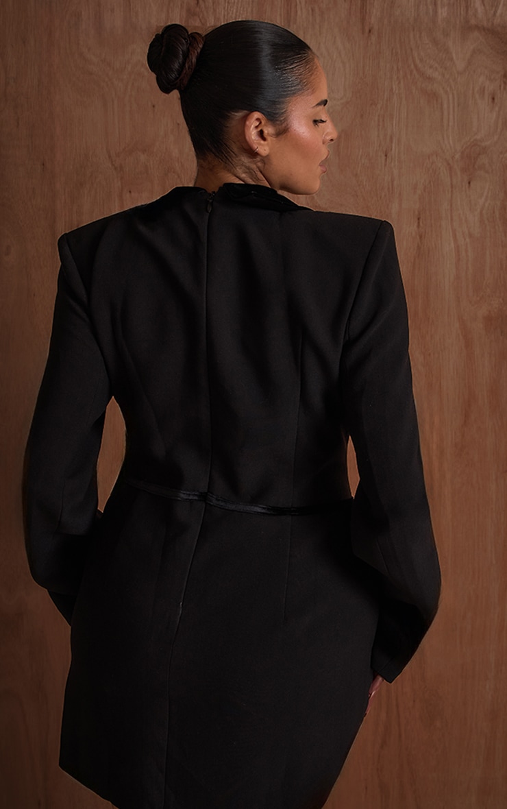 PLT Label Plus Black Velvet Lapel Bow Blazer Dress | Plus Size | PLT