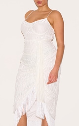 Plus White Devore Tassel Underwired Draped Dress | Plus Size ...