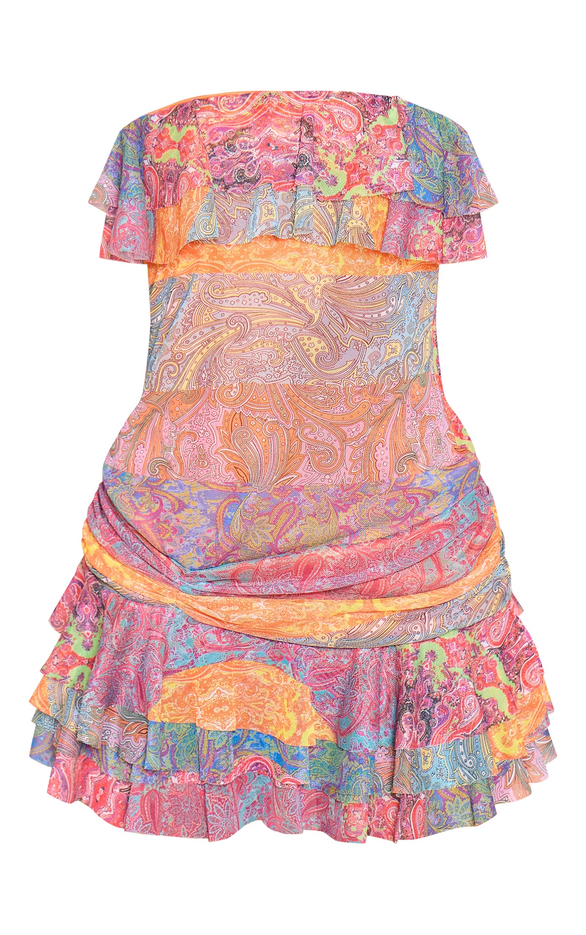 Multi Patchwork Bandeau Frill Hem Mini Dress | Dresses | PLT