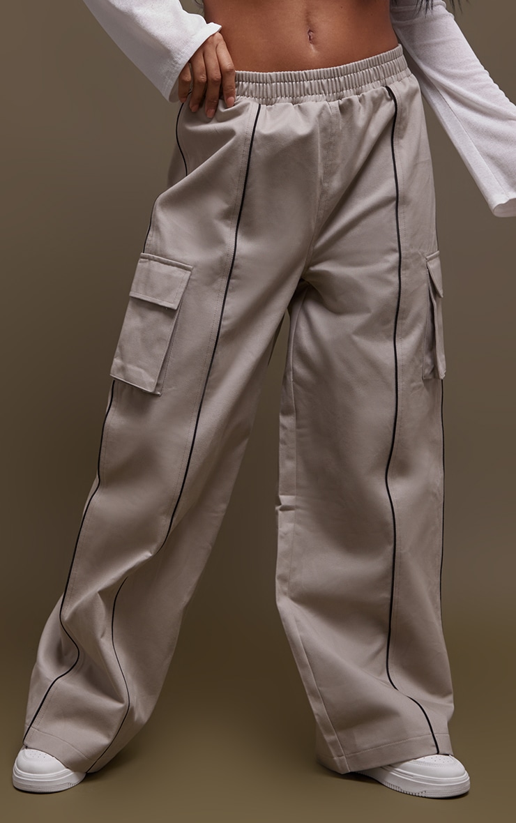 Stone Twill Pocket Piping Detail Woven Joggers | PrettyLittleThing