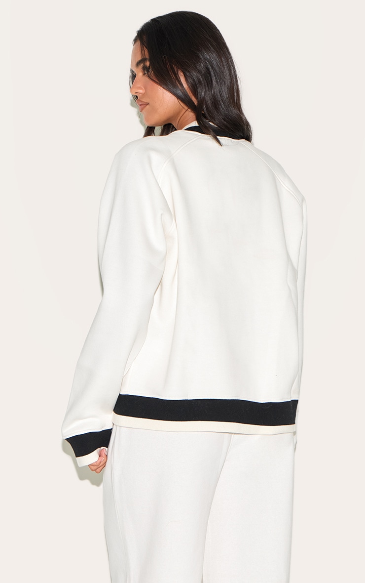 Ecru Contrast Seam Sweat Bomber Jacket | Athleisure | PLT
