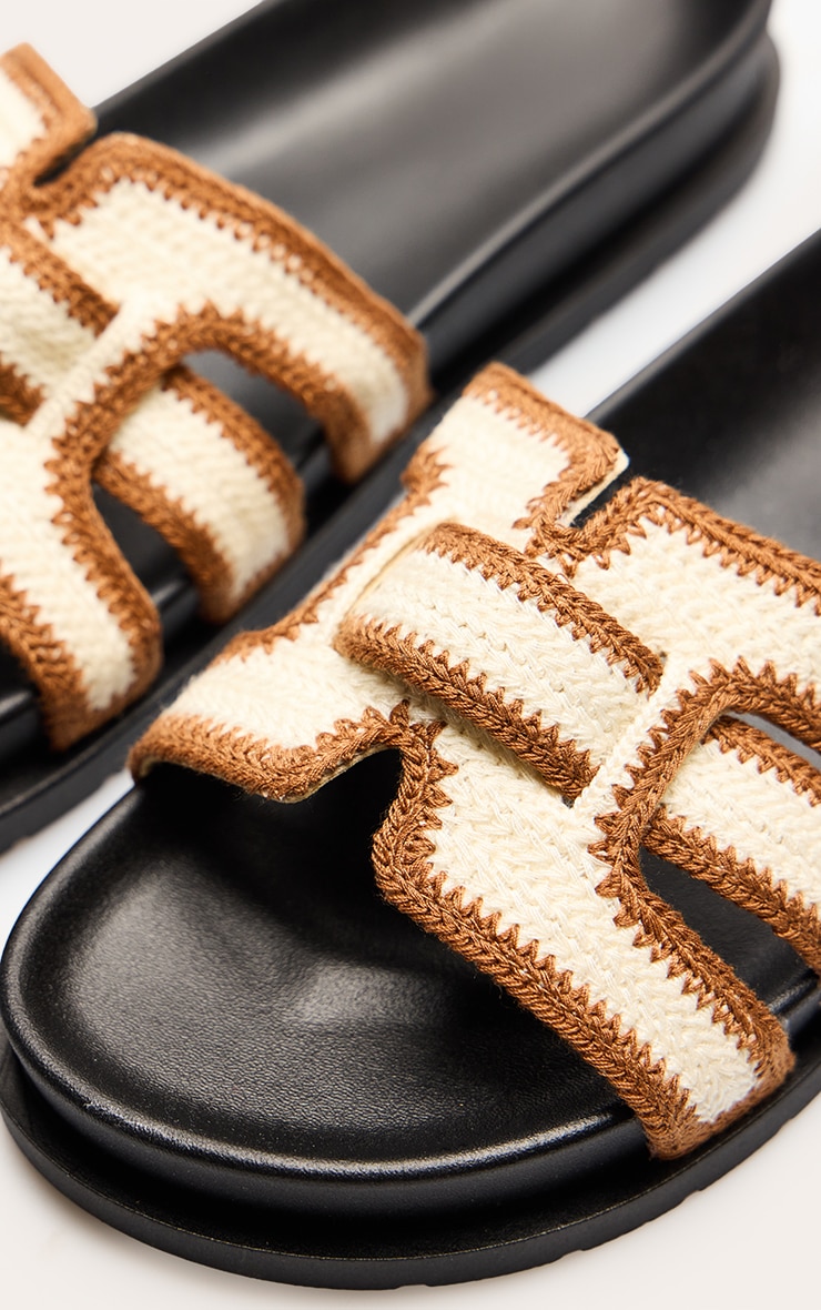 Camel Contrast Raffia Weave Footbed Sandal | Footwear | PLT