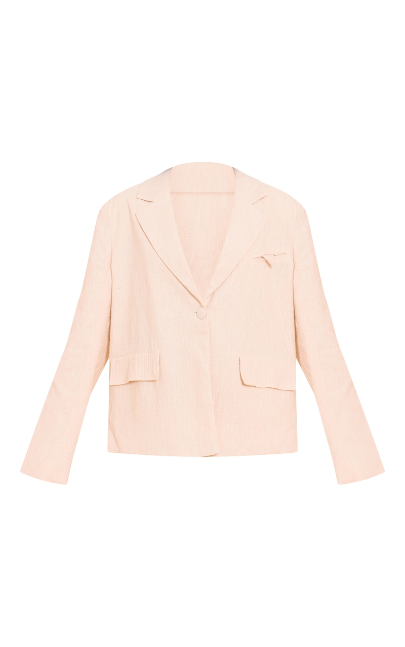White Linen Look Structured Boxy Blazer | Outerwear | PLT