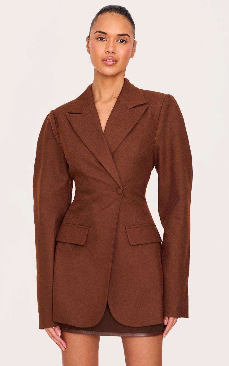 Chocolate Drop Shoulder Cinch Waist Extreme Blazer | Outerwear | PLT AUS