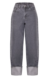 Grey High Waist Turn Up Leg Jeans | Denim | PrettyLittleThing USA