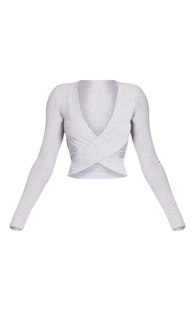 Grey Marl Rib Cross Over Cut Out Top | Tops | PLT UAE