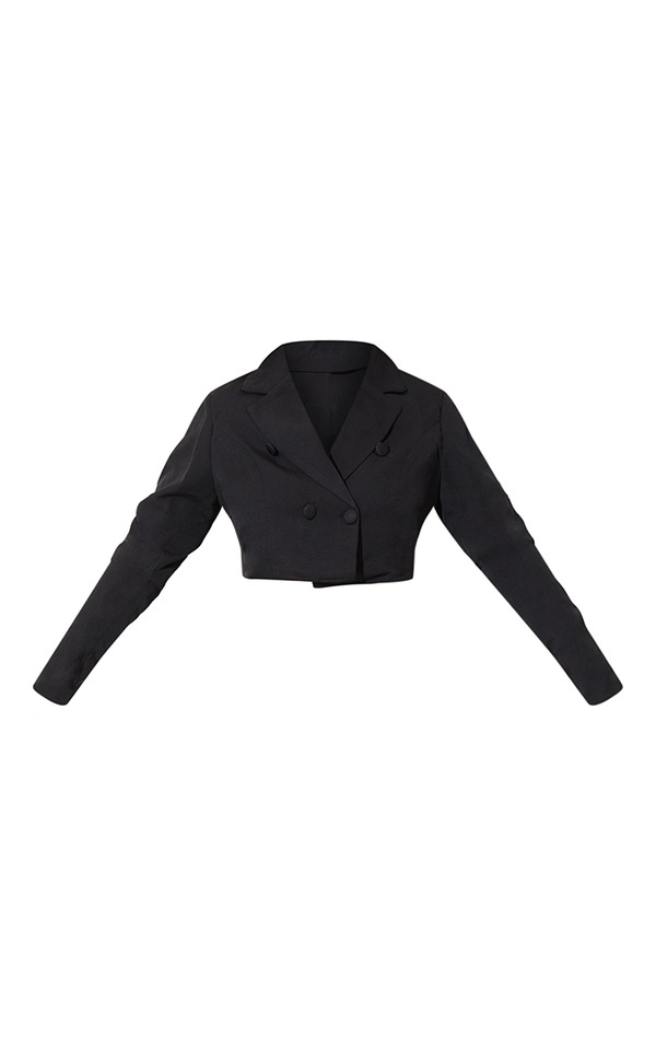 Black Cropped Double Button Blazer | PrettyLittleThing
