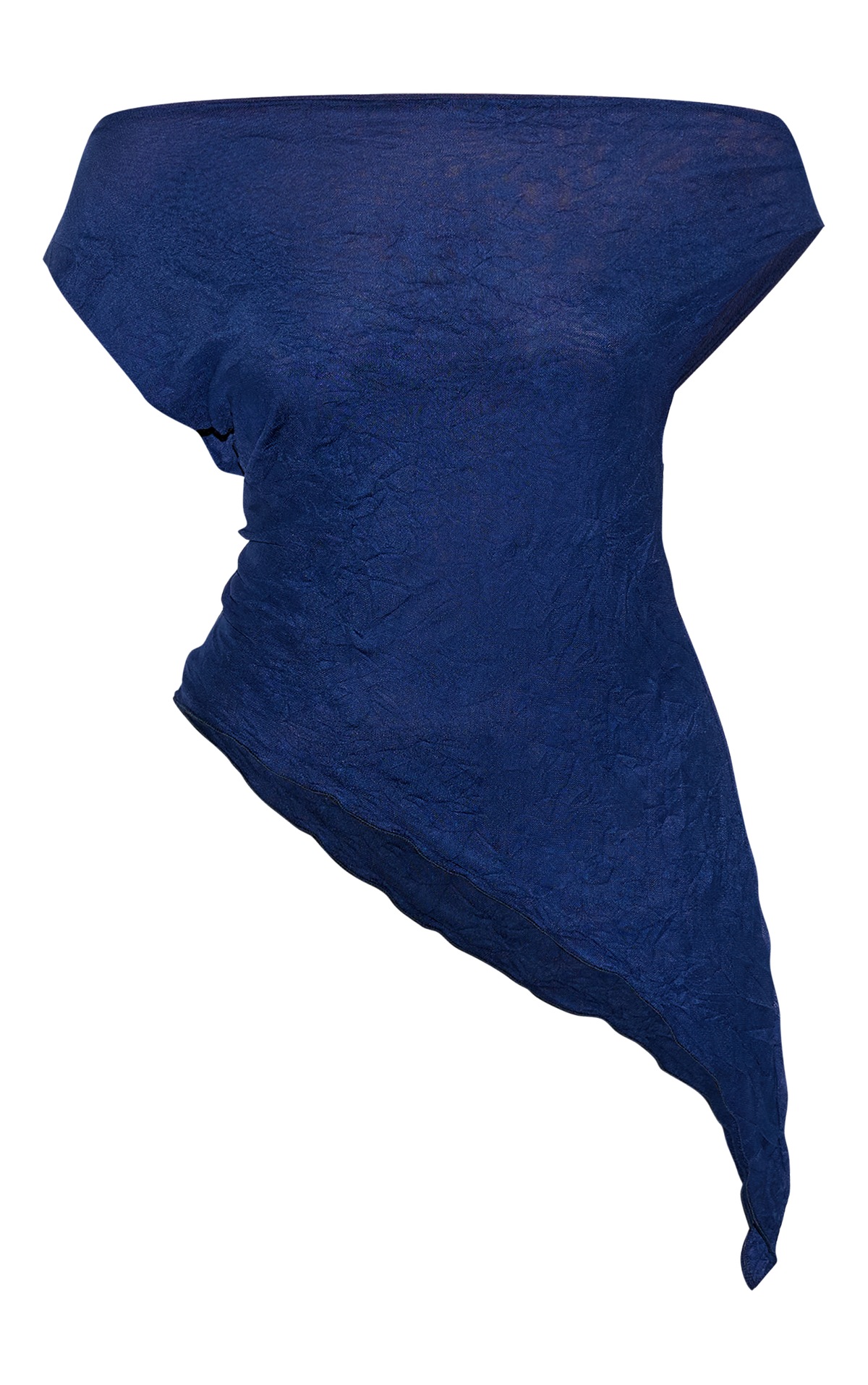 Navy Crinkle Mesh Asymmetric Neck Top | Tops | PrettyLittleThing USA