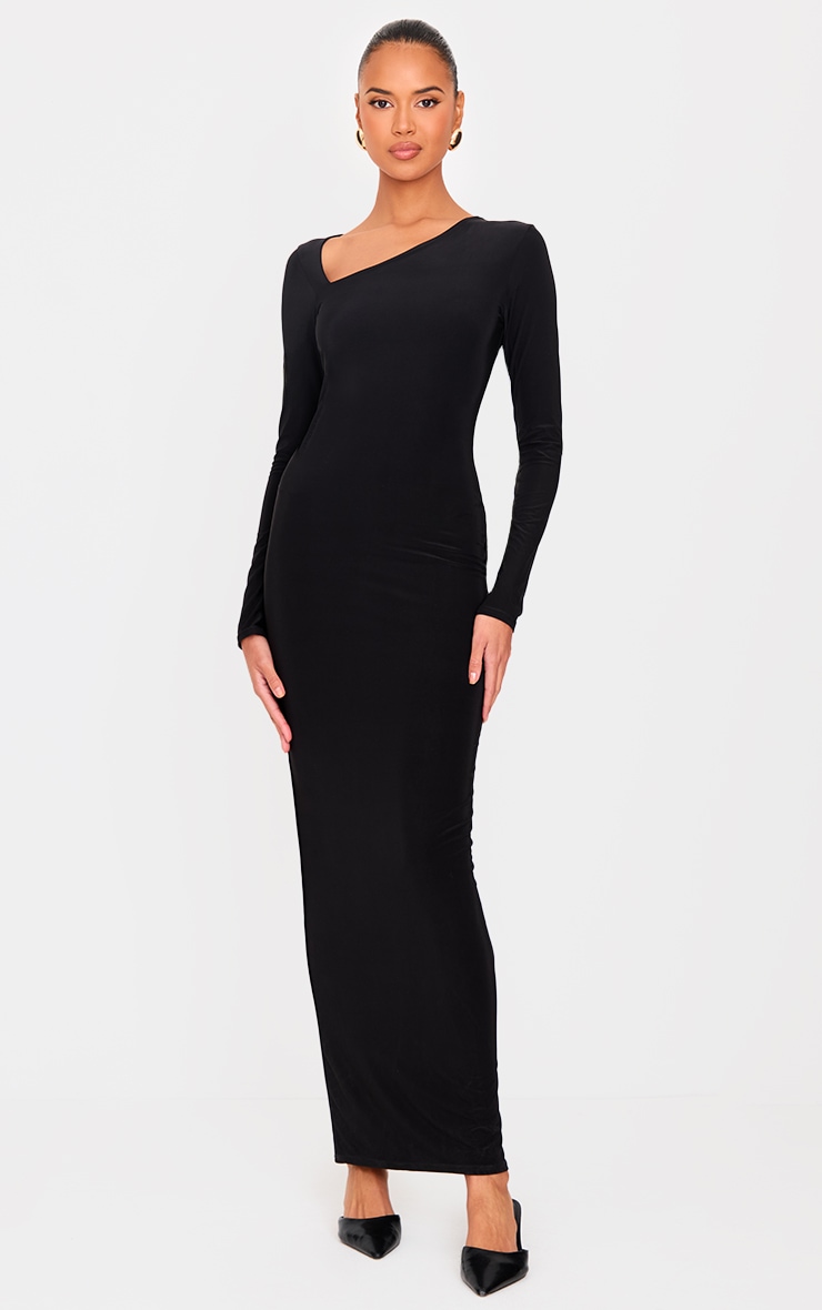 Black Double Asymmetric Neck Line Maxi Dress | Dresses ...