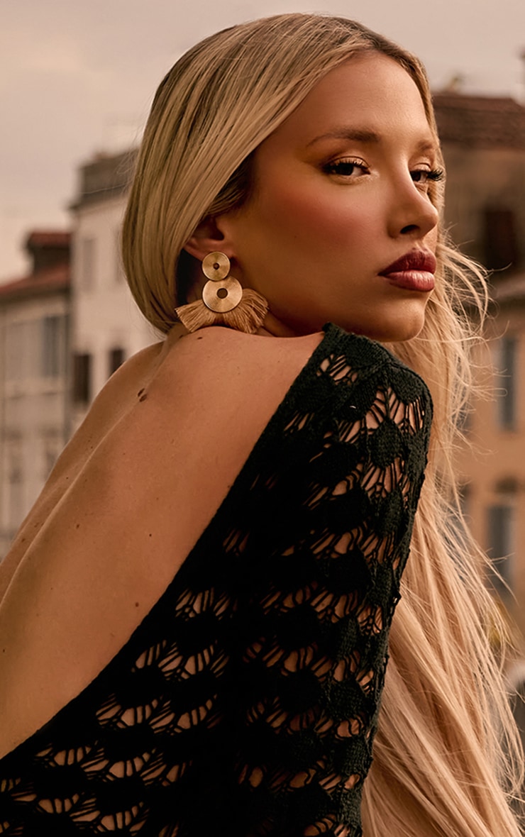 Gold Fringe Disk Statement Earrings | Accessories | PrettyLittleThing USA