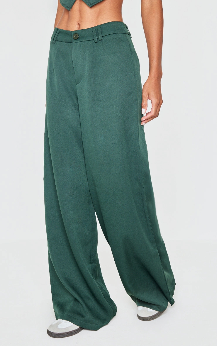 Forest Green Woven Double Belt Loop Suit Trousers | Co-ords | PLT