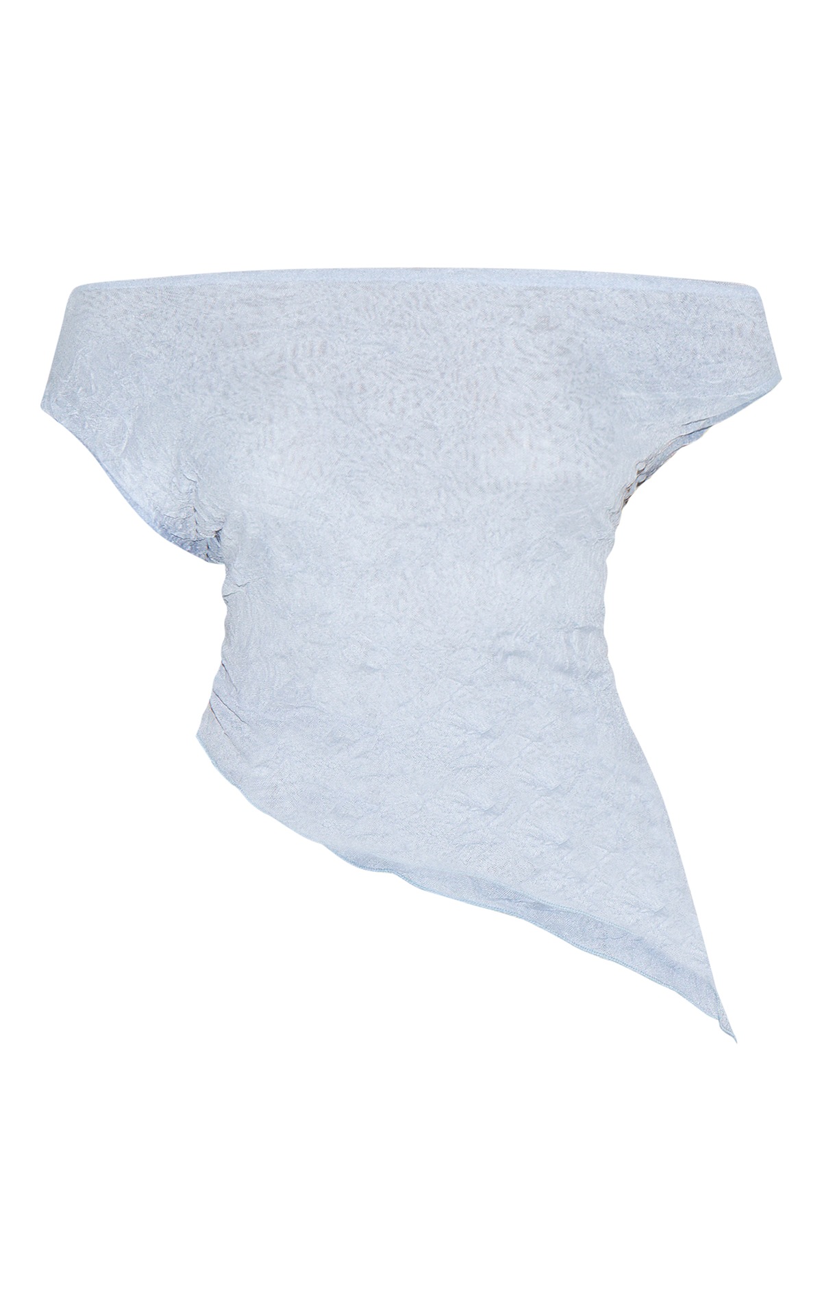 Sky Blue Crinkle Mesh Asymmetric Neck Top | Tops | PLT USA