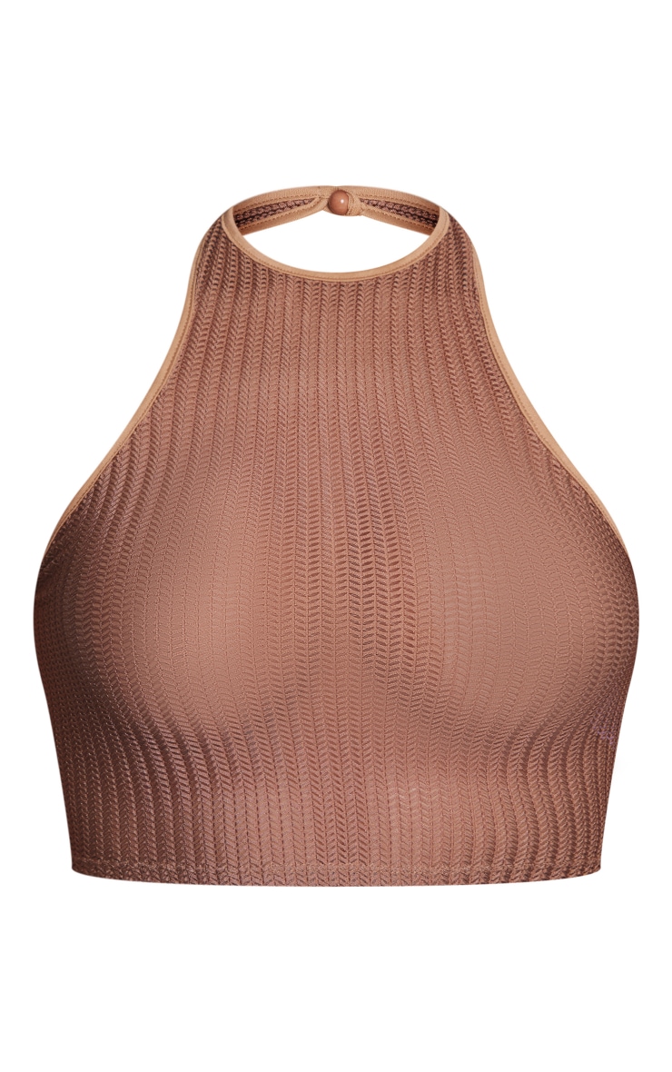 Chocolate Sheer Halter Crop Top | Tops | PrettyLittleThing