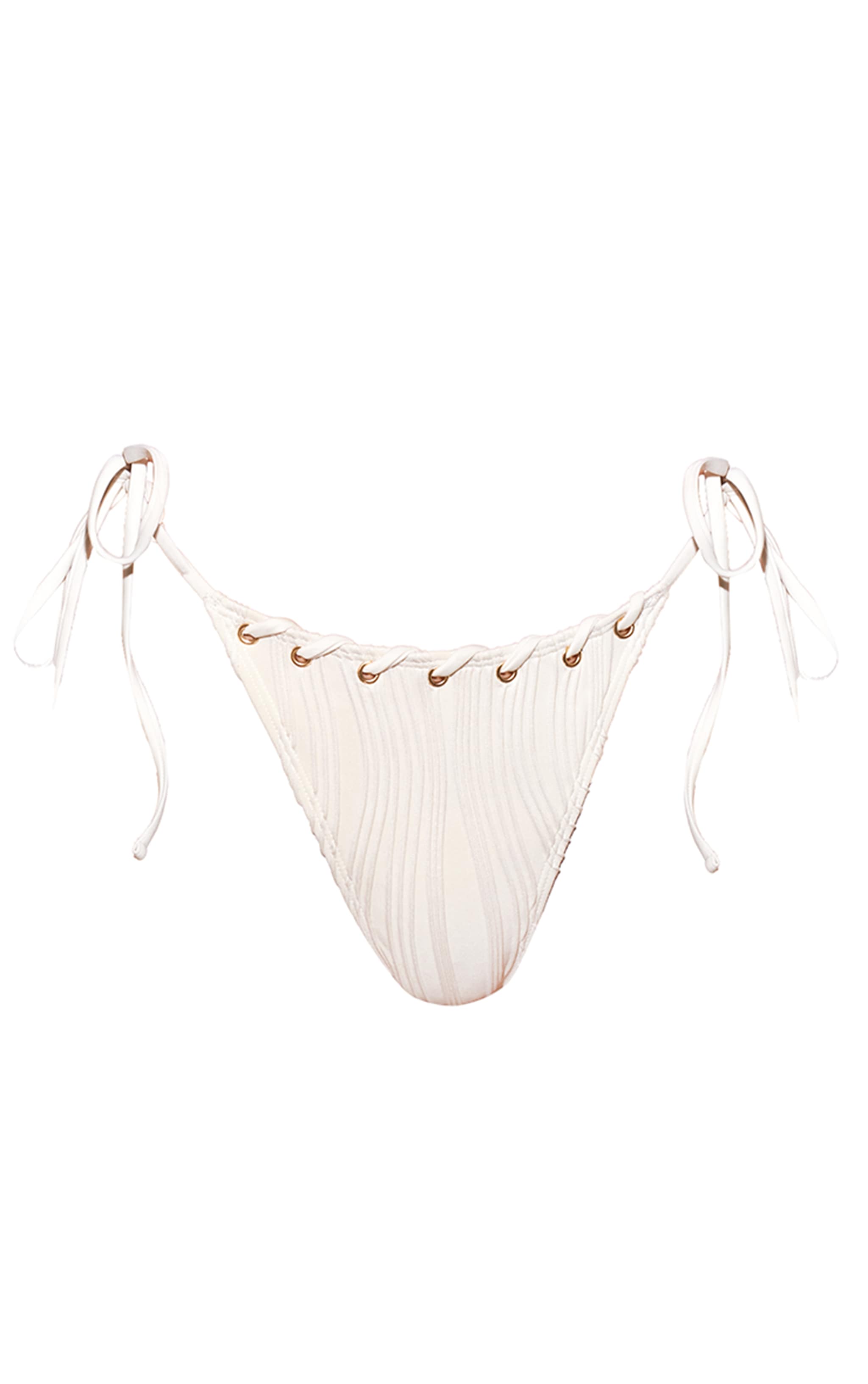 Cream Ribbed Tie Side Bikini Bottoms Swimwear Prettylittlething Usa